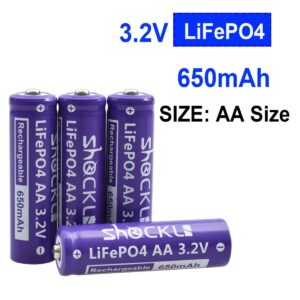 funkawa (2- Pack) Shockli AA 3.2 Volts LiFePo4 650mAh Rechargeable Battery, Lithium Iron Phosphate 3.2V Solar Batteries - Ideal for Solar Garden Light