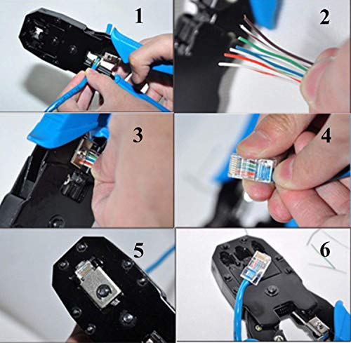 Gaobige rj45 Crimp Tool Kit, Cat5 Cat5e Crimping Tool with 100pcs rj45 Cat5 Connectors, 20pcs rj45 Cat5 Cat6 Connector Covers, Cable Tester, Network Wire Stripper