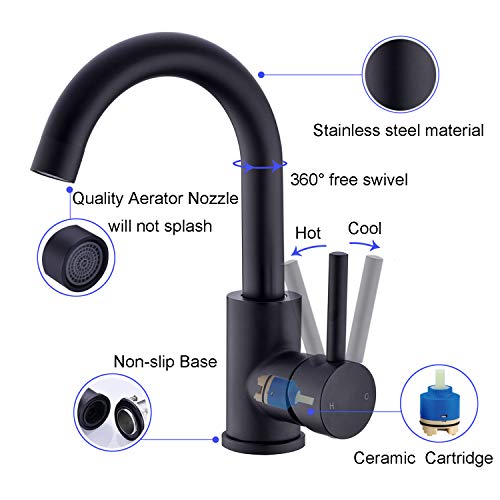 Anpean Single Handle Bathroom Sink Faucet 1-Hole with Pop-Up Drain and Water Supply Lines, Matte Black