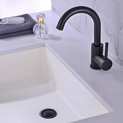 Anpean Single Handle Bathroom Sink Faucet 1-Hole with Pop-Up Drain and Water Supply Lines, Matte Black