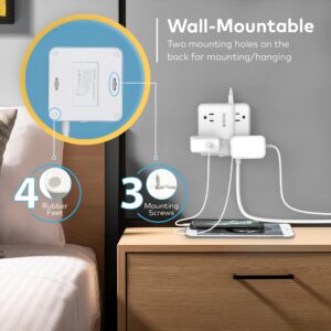 TROND Power Strip Surge Protector - Ultra Thin Flat Plug 5ft Extension Cord with 4 USB Ports(1 USB C Charger), 4 Widely-Spaced Outlets, Compact & Small, 1440J, Wall Mount for Home Office Dorm, White