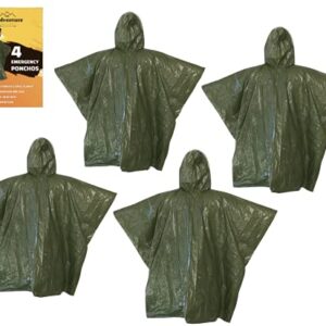 Emergency Blanket & Rain Poncho - 4 Pack, Mylar Thermal Survival Gear for Heat Retention - Lightweight - Army Green - Adventure Supply Co.