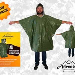 Emergency Blanket & Rain Poncho - 4 Pack, Mylar Thermal Survival Gear for Heat Retention - Lightweight - Army Green - Adventure Supply Co.