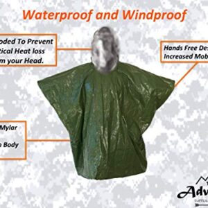 Emergency Blanket & Rain Poncho - 4 Pack, Mylar Thermal Survival Gear for Heat Retention - Lightweight - Army Green - Adventure Supply Co.