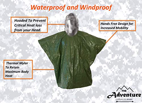 Emergency Blanket & Rain Poncho - 4 Pack, Mylar Thermal Survival Gear for Heat Retention - Lightweight - Army Green - Adventure Supply Co.