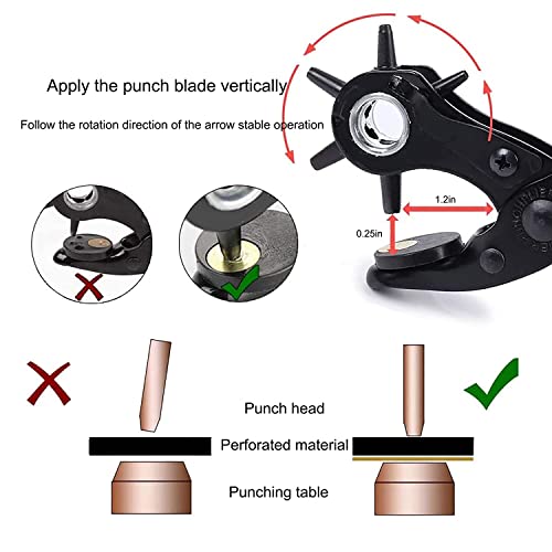 Leather Hole Punch,Belt Hole Puncher for Leather, Revolving Punch Plier Kit,Leather Punch Plier for Leather, Belts, Watches, Handbags, Leather Punch Tool for Belts Diameter : 4.5/4 /3.5/3/2.5/2mm.