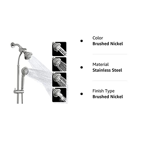 High Pressure Shower Heads with handheld Combo Brushed Nickel HOMELODY Dual Shower Head 5-Setting 4” Showerheads & Handheld Showers with 304 Stainless Steel Shower Slide Bar and 60” Shower Hose