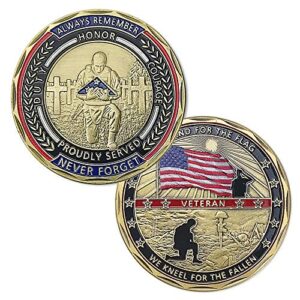 AtSKnSK US Military Challenge Coin Veteran Coin - Stand for The Flag, Kneel for The Fallen