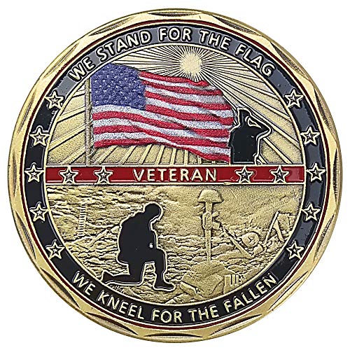 AtSKnSK US Military Challenge Coin Veteran Coin - Stand for The Flag, Kneel for The Fallen