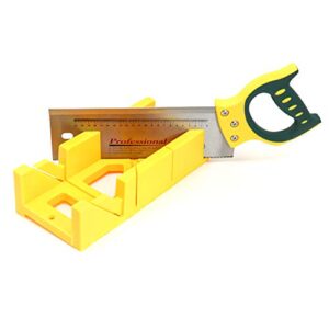 qwork multifunction 12” mitre box with 14” back saw 45° hole slot