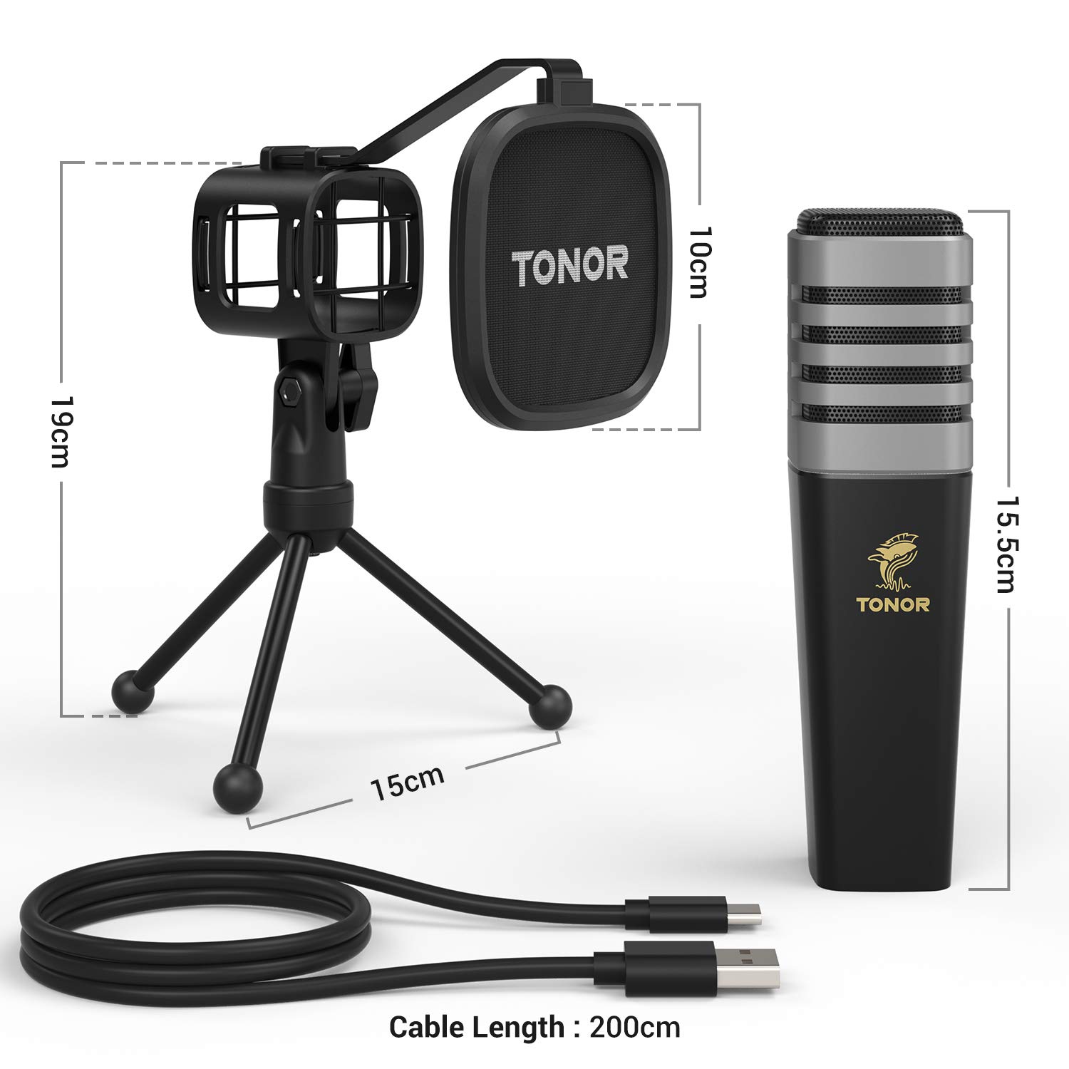 TONOR USB Microphone, Cardioid Condenser Mic with Tripod Stand, Pop Filter, Shock Mount, Compatible with Windows, MacOS, Linux, Ideal for Gaming, Streaming, Podcasting, YouTube, Voice Over, Twitch