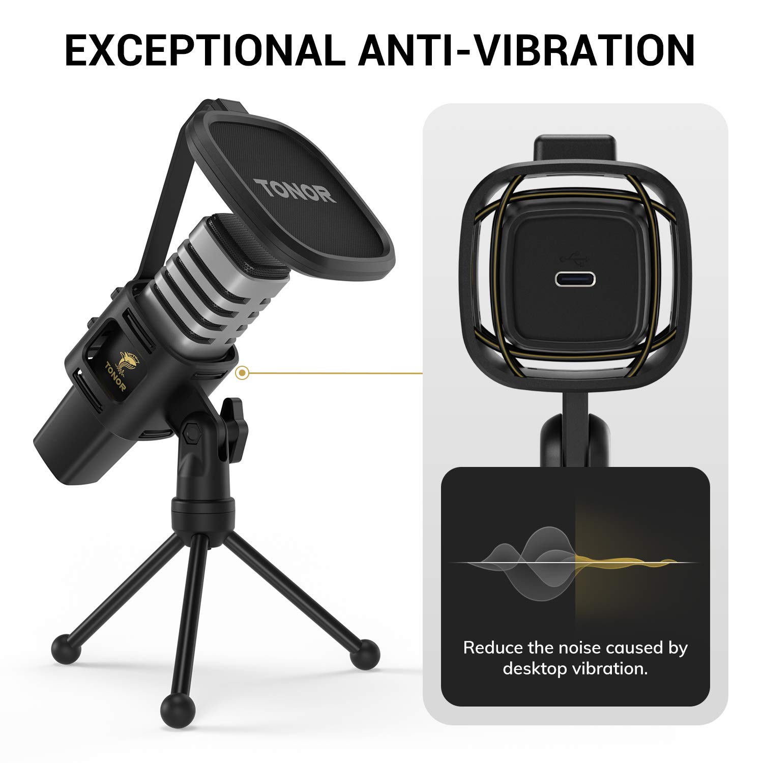 TONOR USB Microphone, Cardioid Condenser Mic with Tripod Stand, Pop Filter, Shock Mount, Compatible with Windows, MacOS, Linux, Ideal for Gaming, Streaming, Podcasting, YouTube, Voice Over, Twitch