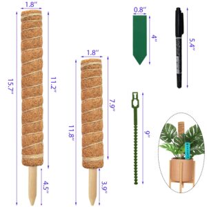 6 Pcs Moss Pole Plant Support 15.7 Inch and 12 Inch, Coir Moss Poles for Climbing Plants Indoor, Coco Totem Stick Extension for Potted Plants, Monstera, Creepers to Grow Upwards