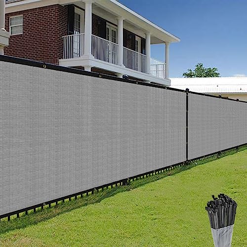 E&K Sunrise 6' x 20' Privacy Fence Screen with Grommets, Outdoor Windscreen Fence Covering Privacy Screen UV Blockage for Backyard Garden Patio, Zip Ties Included (Gray)