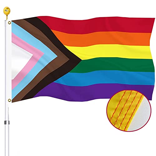 Progress Pride Rainbow Flag 3x5 Outdoor All Inlcusive Progressive Pride 100D Bisexual LGBTQ Non Binary Lesbian Gay Transgender Prides Proculsexual Flags