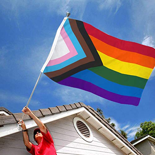 Progress Pride Rainbow Flag 3x5 Outdoor All Inlcusive Progressive Pride 100D Bisexual LGBTQ Non Binary Lesbian Gay Transgender Prides Proculsexual Flags