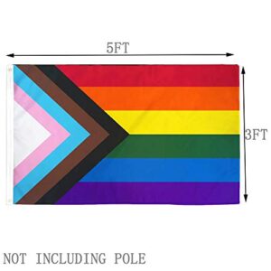 Progress Pride Rainbow Flag 3x5 Outdoor All Inlcusive Progressive Pride 100D Bisexual LGBTQ Non Binary Lesbian Gay Transgender Prides Proculsexual Flags