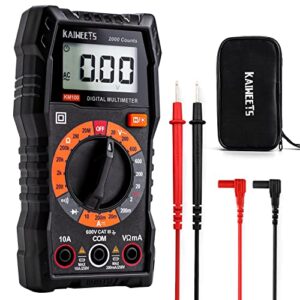 kaiweets digital multimeter with case, dc ac voltmeter, ohm volt amp test meter and continuity test diode voltage tester for household outlet, automotive battery test (anti-burn with double fuses)