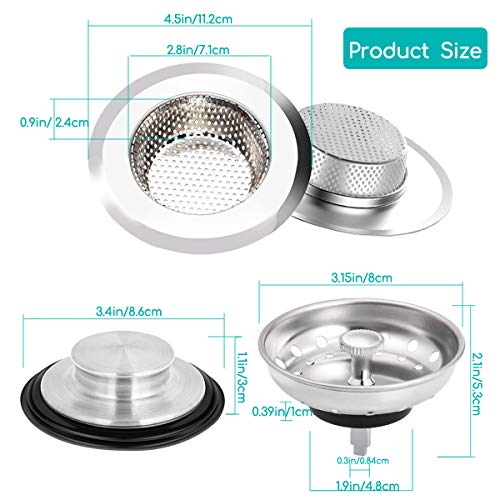 4 Pack Kitchen Sink Strainer Drain Stopper, Anti-Clogging Sink Strainer Basket Catcher, Stainless Steel Garbage Disposal Sink Plug for Most Drain