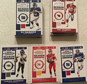 2019 panini nfl contenders football complete season ticket set of 100 cards (veterans only, without rookies) including cards of stars patrick mahomes iii, lamar jackson (2nd year card) josh allen (2nd year card), george kittle, travis kelce, pat tillman,