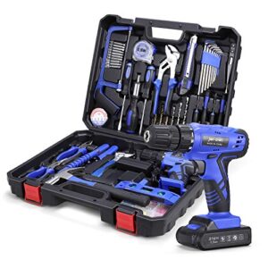 jar-owl daily household tool set with drill, 21v cordless drill drive set with 112pcs combo hand tool kit for mens home repair