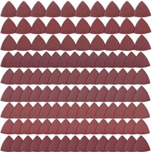 austor 120 pieces triangular sandpaper, triangle sanding sheets fit 3-1/8 inch oscillating multi tool sanding pad, hook and loop assorted 40/60/80/120/150/180/240/320/400 grits, no holes