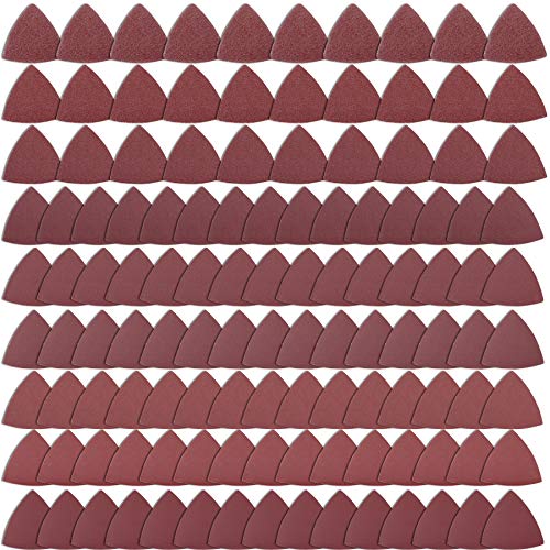 AUSTOR 120 Pieces Triangular Sandpaper, Triangle Sanding Sheets Fit 3-1/8 Inch Oscillating Multi Tool Sanding Pad, Hook and Loop Assorted 40/60/80/120/150/180/240/320/400 Grits, No Holes