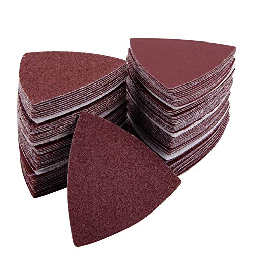 AUSTOR 120 Pieces Triangular Sandpaper, Triangle Sanding Sheets Fit 3-1/8 Inch Oscillating Multi Tool Sanding Pad, Hook and Loop Assorted 40/60/80/120/150/180/240/320/400 Grits, No Holes