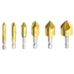 xnrtop countersink drill bit, countersink drill bit set 6 pcs 1/4'' hex shank hss 5 flute countersink 90 degree center punch tool sets for wood quick change bit 6mm-19mm