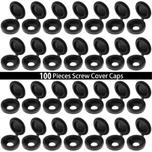 Hotop 100 Pieces Hinged Screw Cover Caps Plastic Shutter Screw Caps Fold Screw Snap Covers Washer Flip Tops (Black,Small)