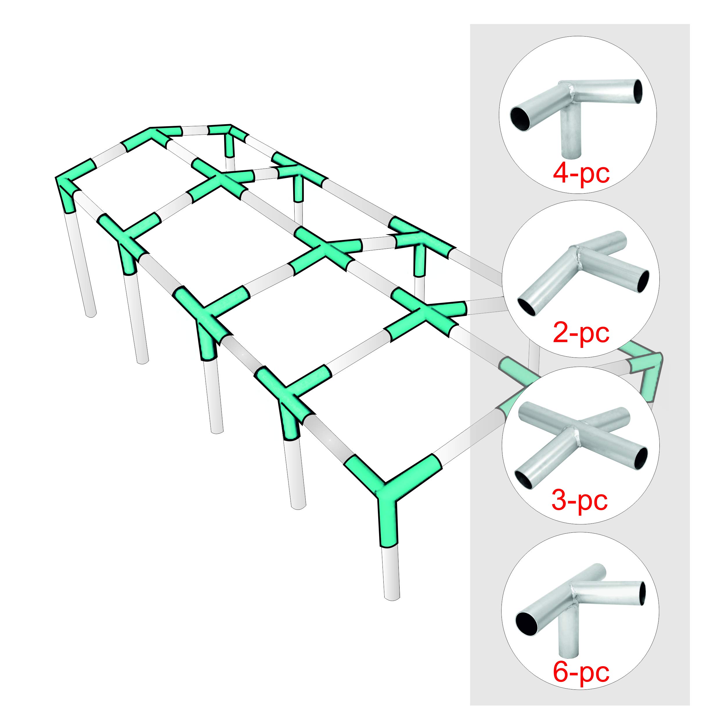 INS Import Canopy Fittings Kit Low Peak Frame Carport Connectors, Full Set for 6, 8, 10 Legs, Choose Size (for 10 Legs)