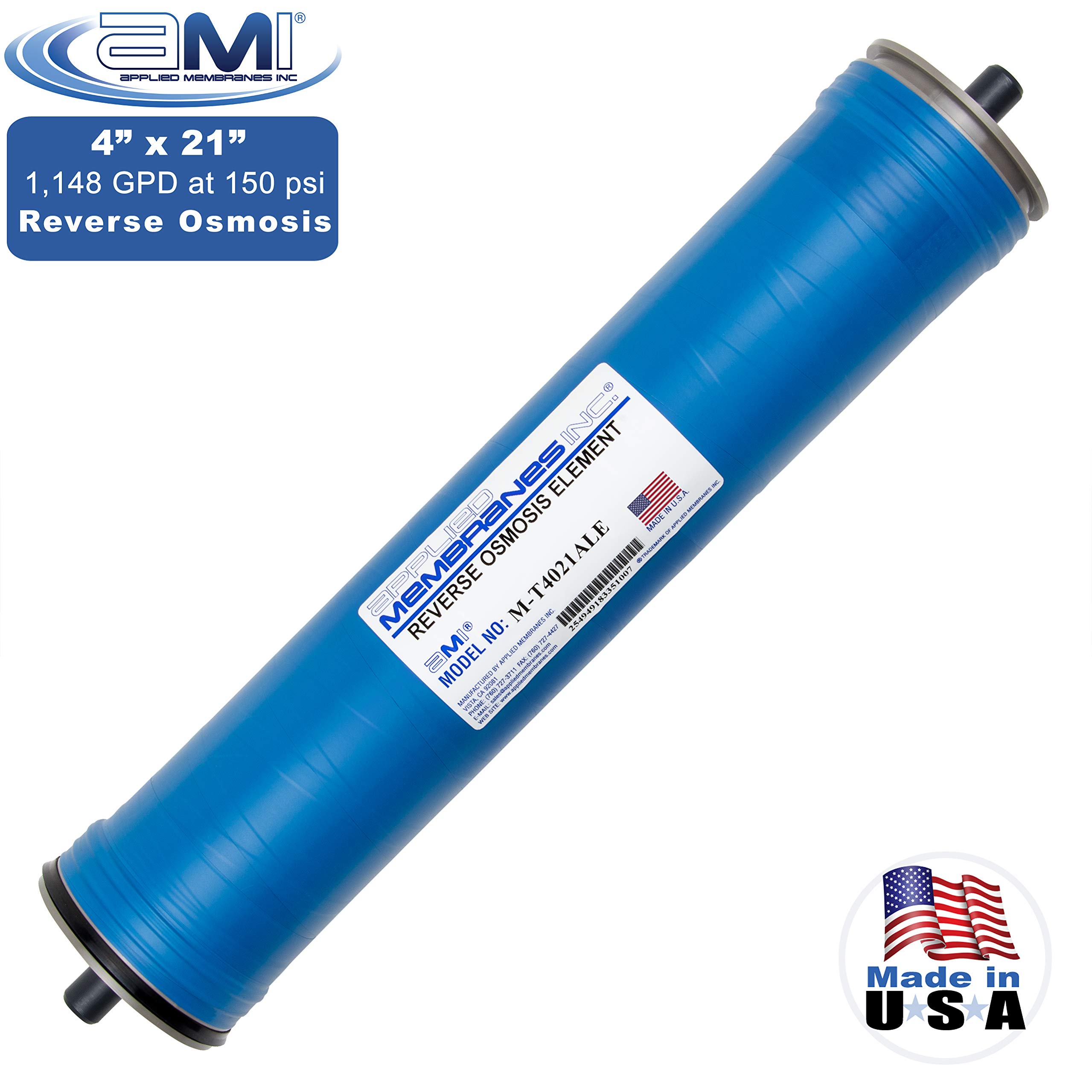 APPLIED MEMBRANES INC. 4" x 21" Low Pressure Reverse Osmosis Membrane Element for RO Tap Water Treatment System | 1,148 GPD @ 150 psi Low Energy | M-T4021ALE