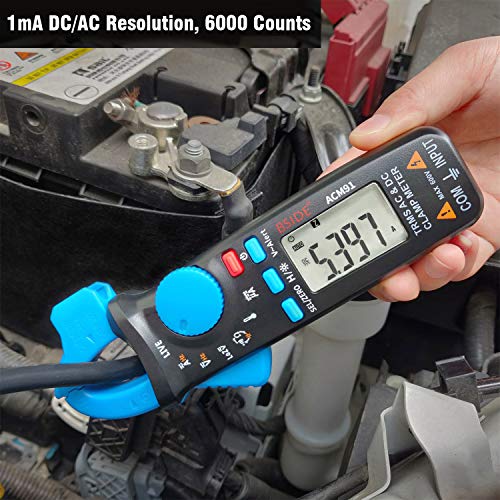 BSIDE DC Amp Clamp Meter 1mA Current True RMS Auto-Ranging 6000 Counts Digital Ammeter Hz Temperature Capacitance Live Check V-Alert Low Impedance Voltage Tester with Back Clip