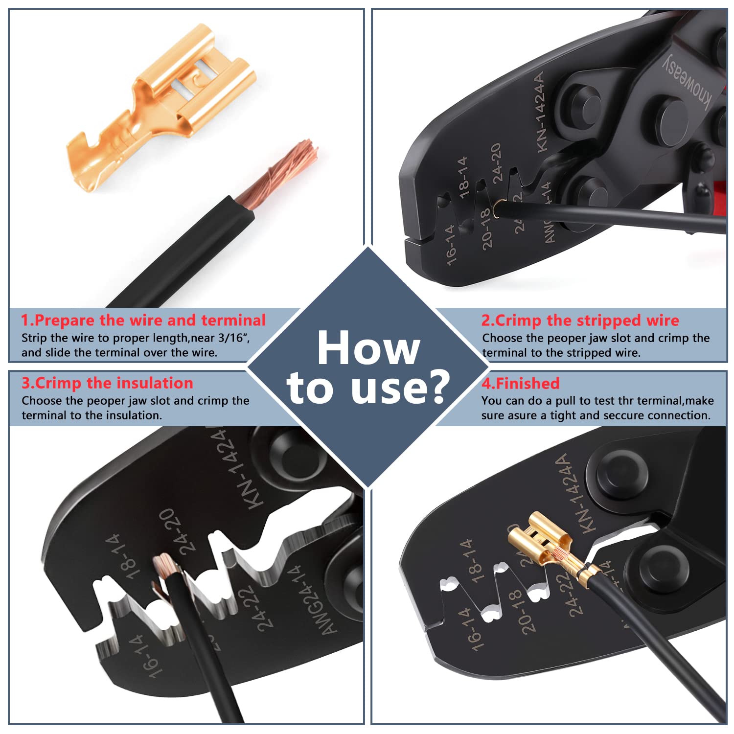 Knoweasy JST Crimper and Molex Crimper Compatible with Deutsch DT Series Stamped or Formed Contact,Molex, Delphi, Amp, Tyco, Harley, PC, Automotive - AWG 24-14 Wire Crimper