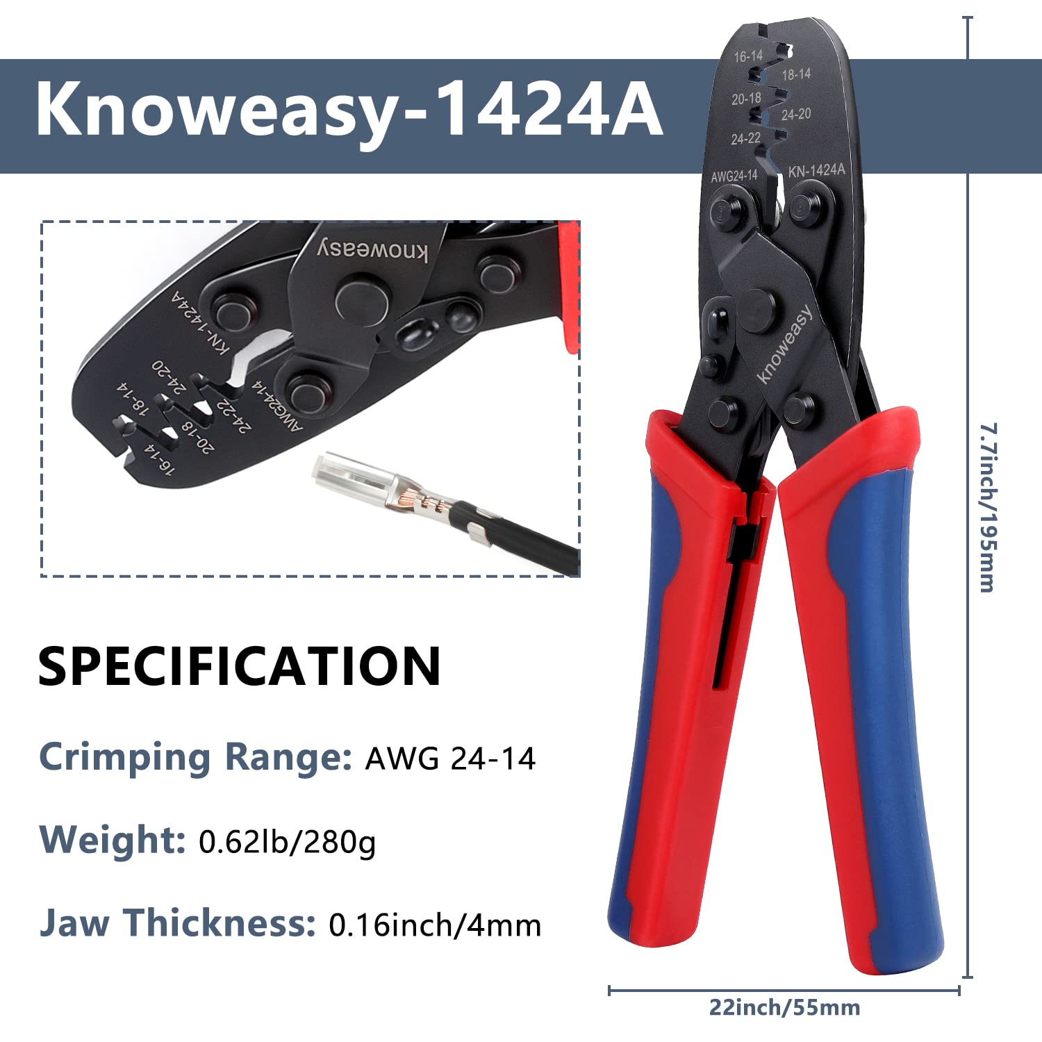 Knoweasy JST Crimper and Molex Crimper Compatible with Deutsch DT Series Stamped or Formed Contact,Molex, Delphi, Amp, Tyco, Harley, PC, Automotive - AWG 24-14 Wire Crimper