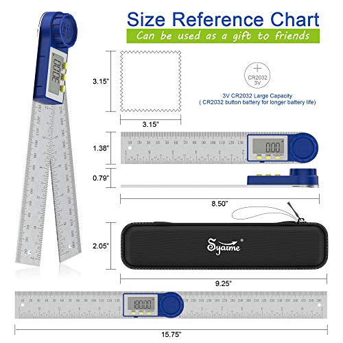 Digital Angle Finder Stainless Steel 7" 200mm 360° Angle Finder Tool for Woodworking,Machinery,Construction,Drawing,DIY Etc,Includes Special Storage Box,Polishing Cloth