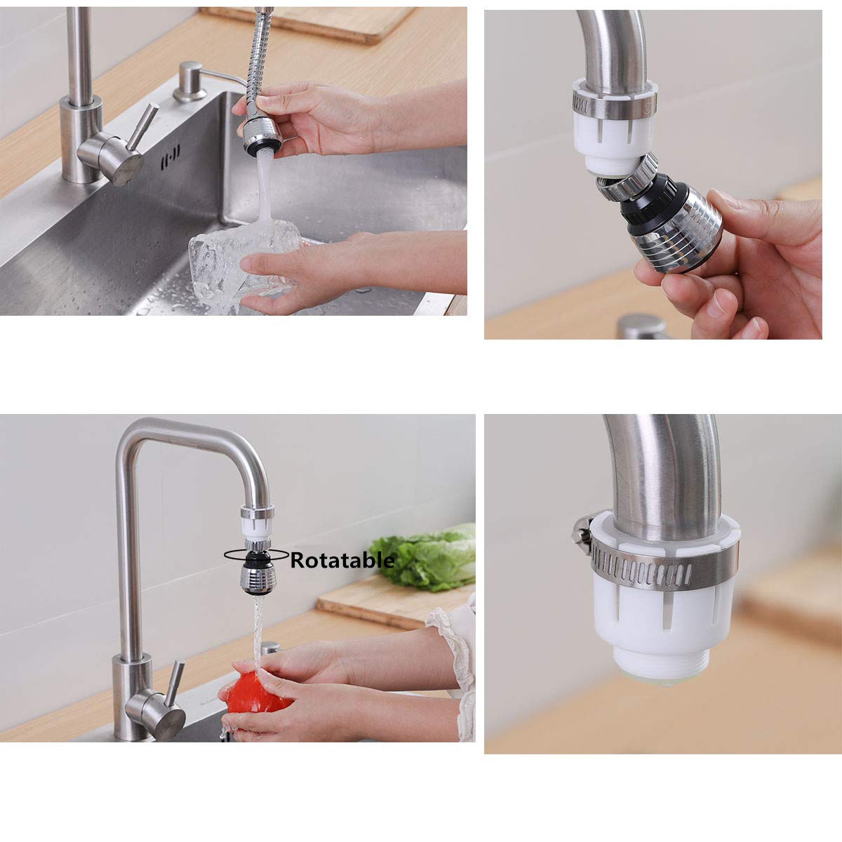 alfyng 3 Pack Faucet Extension Tubes - Kitchen Faucet Extender, Flexible 360 Degrees Stainless Steel Faucet Sprayer Extension, Water Saving Device Anti-Splash Faucet 2 Modes with Universal connector