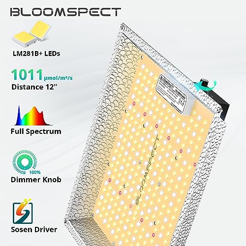 Grow Light, BLOOMSPECT Dimmable SL1000 LED Grow Lights Full Spectrum for Indoor Plants, 100W Plant Growing Lamps with Reflector Hood for Veg and Bloom 2x2ft Coverage