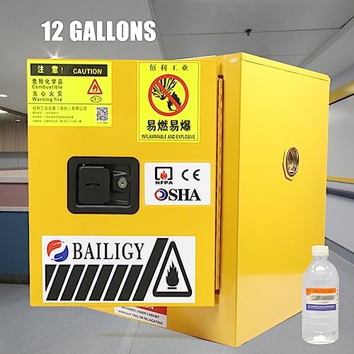 DYRABREST Safety Storage Cabinet for Liquids Fireproof Leakproof Cabinet with Manual Doors Cold Rolled Steel Flammable Cabinet(Yellow) (12 Gallon)