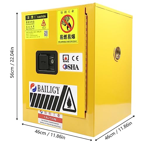 DYRABREST Safety Storage Cabinet for Liquids Fireproof Leakproof Cabinet with Manual Doors Cold Rolled Steel Flammable Cabinet(Yellow) (12 Gallon)