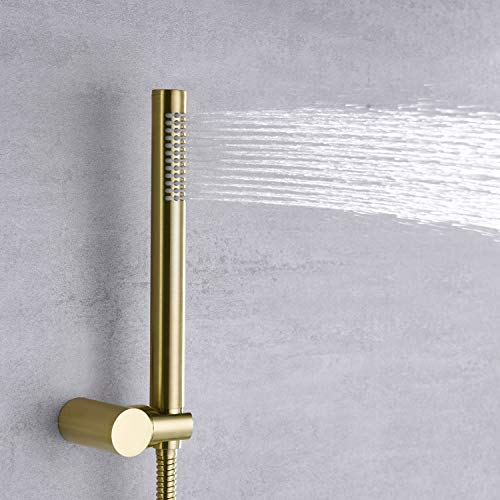 sumerain Brushed Gold Shower Faucet System with high pressure 8 Inches rain shower head and brass hand shower, Rough-In Valve Body and Trim Included