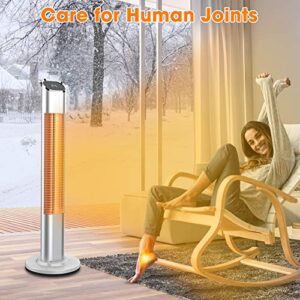 1500W Electric Infrared Standing Heater for Patio, Outdoor Portable Vertical Heater with Heating Gold Tube, LED Touch Screen Display & Remote Control, 24H Auto Shut Off and Super Quiet