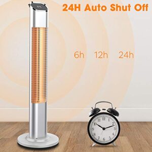 1500W Electric Infrared Standing Heater for Patio, Outdoor Portable Vertical Heater with Heating Gold Tube, LED Touch Screen Display & Remote Control, 24H Auto Shut Off and Super Quiet