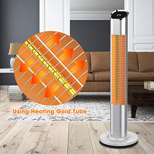 1500W Electric Infrared Standing Heater for Patio, Outdoor Portable Vertical Heater with Heating Gold Tube, LED Touch Screen Display & Remote Control, 24H Auto Shut Off and Super Quiet