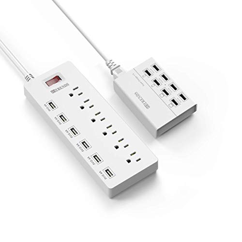 HITRENDS Power Strip Surge Protector 6 Outlets with 6 USB Ports & 8 Ports USB Charging Station - White