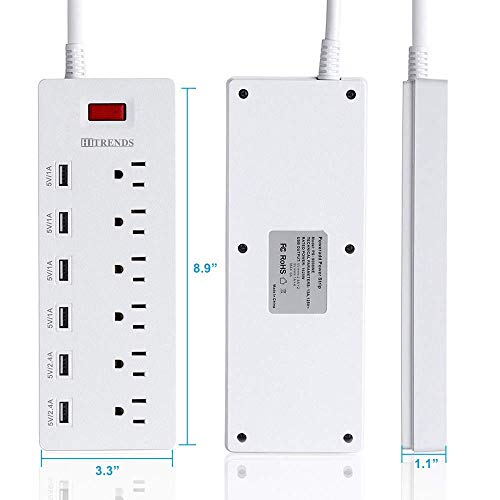 HITRENDS Power Strip Surge Protector 6 Outlets with 6 USB Ports & 8 Ports USB Charging Station - White