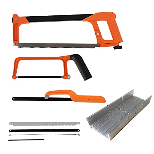 Hacksaw Set, Steel Saw 12 inch with Replaceable Saw Blades and Metal Miter, 3pcs Handsaws (Hacksaw Frame, Mini Hacksaw, Junior Hacksaw) for Wood