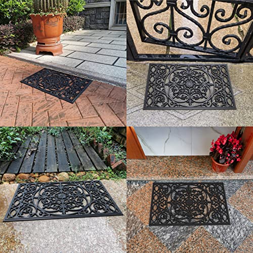 FIOZOR Original Rubber Door Mat for Outdoor Indoor, Easy Clean, Durable Waterproof Doormats, Low-Profile Rug Mats for Patio,Entry (Black Flower, 24 * 16")