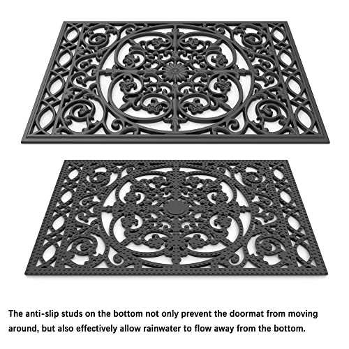 FIOZOR Original Rubber Door Mat for Outdoor Indoor, Easy Clean, Durable Waterproof Doormats, Low-Profile Rug Mats for Patio,Entry (Black Flower, 24 * 16")