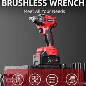 WAKYME 21V MAX Cordless Impact Wrench Kit, 1/2" Brushless Compact Wrench Power Tool Kit, TWO 4.0AH Li-ion Battery, 7Pcs Driver Impact Sockets, Fast Charger, Belt clip, Tool Box (250 Ft-lb Torque)